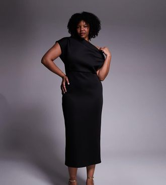 Asos Curve ASOS DESIGN Curve - Midikleid in Schwarz in Neopren-Optik mit auff&auml;lligem Ausschnitt