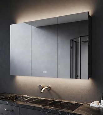 SVNR Armoire de salle de bain avec miroir - 100 x 60 x 13 cm - 3 portes en verre - Bandes lumineuses LED 2835 (RGB 3000 K-6000 K, intensité variable) - Mir