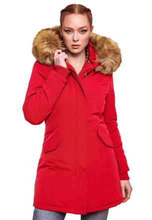 Marikoo Damen Winter Jacke Parka Mantel Winterjacke warm gef&uuml;ttert B362 [B362-Karmaa-Rot-Gr.XS]