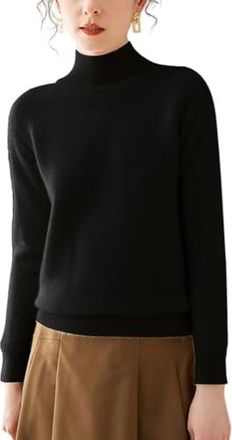 Dissa Pull Cachemire Femme Col Montant Uni Tricoté en Vrac Manches Longues épais Pull en Cachemire et Laine,Noir,EU 42,MN610