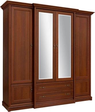 PEGANE Armoire Placard &agrave; 6 portes 2 tiroirs et miroir coloris ch&acirc;taigne - Longueur 227 x Profondeur 53-65,5 x Hauteur 225 cm