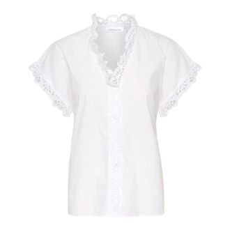 Karen by Simonsen Wei&szlig;e Bluse mit Spitzenbesatz und V-Ausschnitt - - Blouses & Shirts - Damen - Wei&szlig; - XS