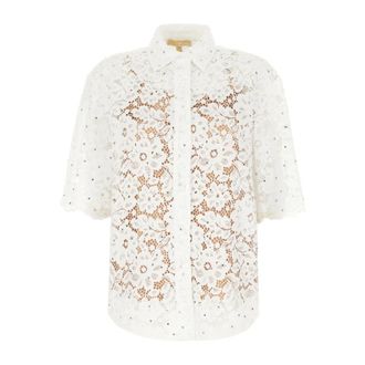 Michael Kors Studded Corded Floral Lace Shirt - - Blouses & Shirts - Damen - Wei&szlig; - L