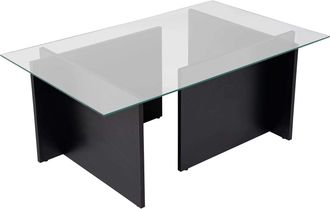 Hanah Home Stylish Coffee Table, Black Wood Finish, 105 x 65 x 40 cm | 100% Tempered Glass Top, 18 mm Thick Melamine Coated Frame | Modern Design for Living Room