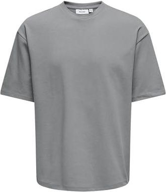 Only & Sons Nur & Sons Herren T-Shirt Oversize Fit Rundhals Jersey Shirt Geschleppt Schulter Design Top, Couleurs:Gris, Size:L