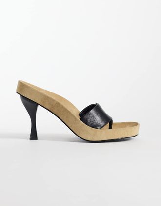 Mango x Hailey Bieber - Tongs &agrave; talon en cuir v&eacute;ritable - Beige-Neutral