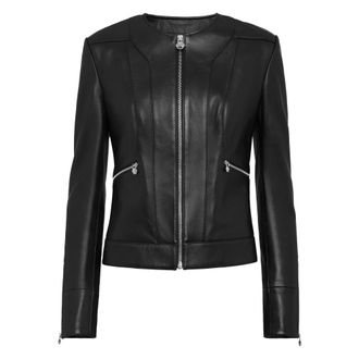 Philipp Plein Femme, Vestes, Noir, Taille: 38 FR Leather Biker Jacket LS