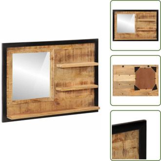 vidaXL Spiegel mit Ablagen 80x8x55 cm Glas und Massivholz Mango - Badezimmerspiegel - Spiegel Mit Ablage - Badezimmerdekoration - Holzm&ouml;bel - Mangoholz