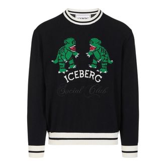 Iceberg Homme, Pulls, Noir, Taille: 2XL Pull ras du cou en coton avec incrustation de dragon