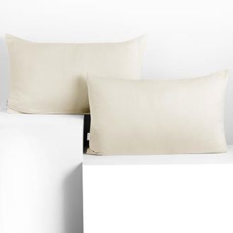 Decoking 2 Kissenbezüge 50x60 cm Jersey Baumwolle Reißverschluss Ecru Elfenbein Amber