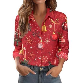 Generic Chemises &agrave; manches longues et boutons imprim&eacute;s d&eacute;contract&eacute;s pour femmes, Rouge, XXL