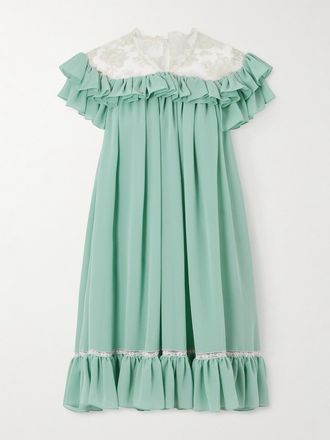 Chlo&eacute; Mini-robe En Georgette De Soie &Agrave; Finitions En Dentelle Et &Agrave; Volants - Vert