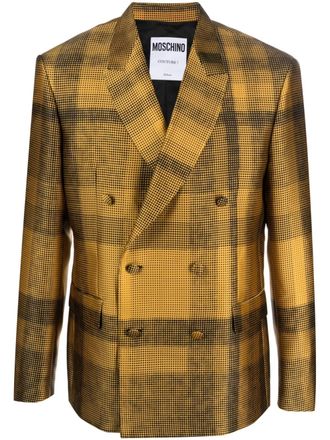 Moschino blazer crois&eacute; &agrave; carreaux - Jaune