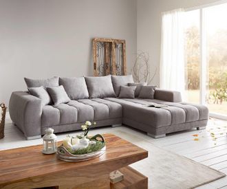 DELIFE Ecksofa Josea 300x220 cm Mikrofaser Steingrau Recamiere rechts, Ecksofas