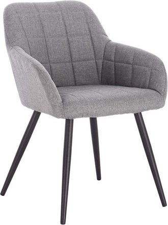 Woltu Esszimmerstuhl 1 Stück Küchenstuhl Polsterstuhl Wohnzimmerstuhl Sessel mit Armlehne, Sitzfläche aus Leinen, Metallbeine, Hellgrau