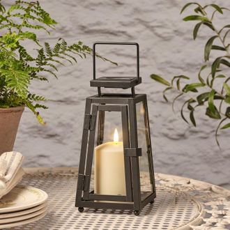 Lights4fun LED Metall Solar Laterne mit Outdoor TruGlow Kerze 22cm Laterne Schwarz Metall Laternen f&uuml;r drau&szlig;en wetterfest Laternen f&uuml;r drau&szlig;en Solar Gartenleucht