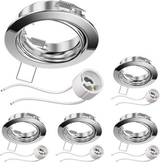 LEDs Com 5 Stück Decken-Einbaurahmen FERE Einbaurahmen chrom schwenkbar (LED/Halogen/GU10/MR16/PAR16/50mm) inkl. GU10 Fassung