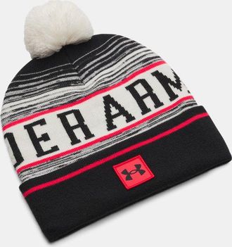 Under Armour Halftime Beanie mit Bommel für Herren Stein / Racer Rot / Schwarz EINHEITSGRÖSSE