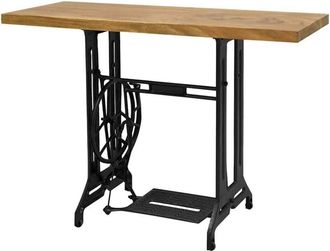 vidaXL Vidaxl - Table console vintage avec machine &agrave; coudre - Bois de suar massif finition teck - Dimensions 110x40x75 cm - P&eacute;dale mobile avec roues