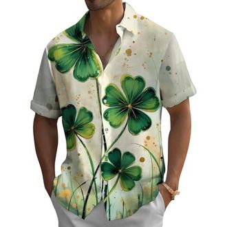 Generic Chemise St Patrick pour homme - Imprimé trèfle - Chemise décontractée à boutons - Vêtements de plage | Usage quotidien, A Four Clover, 5XL