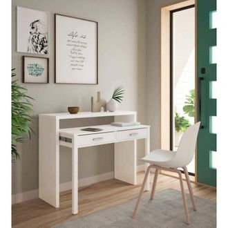 Dmora Table console Billings, Bureau avec plateau extensible, Bureau pc avec 2 tiroirs, cm 99x36h88, Blanc, avec emballage renforcé - Dmora