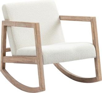 HOMCOM Fauteuil à Bascule Fauteuil Allaitement Rocking Chair en Tissu Effet Laine bouclée avec Pieds en Bois Massif dhévéa, Chaise à Bascule pour Chambre, Sa