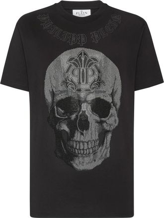 Philipp Plein Homme, Tops, Noir, Taille: 4XL T-shirt Col Rond SS Gothic Banner