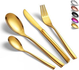 VANCASSO Couverts de Table Bout Carr&eacute;, M&eacute;nag&egrave;re 24 Pi&egrave;ces en Acier Inoxydable, Set de Couverts 6 Personnes Comprenant 1 Couteau, 1 Fourchette, 2 Cuill&egrave;re, pour