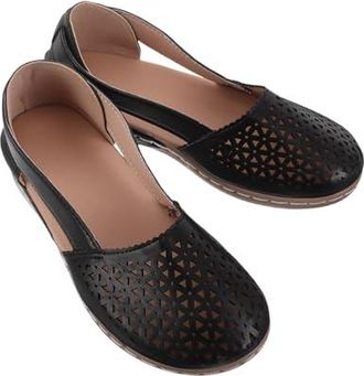 Beaupretty Sandales Compens&eacute;es pour Femmes Talon Bas Confortable Design Ajour&eacute; Respirant Chaussures D&eacute;contract&eacute;es pour Marche Ext&eacute;rieure Noir