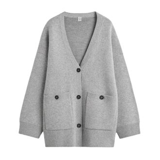 Toteme Oversized V-Ausschnitt Cardigan mit aufgesetzten Taschen - - Knitwear - Damen - Grau - 2XS