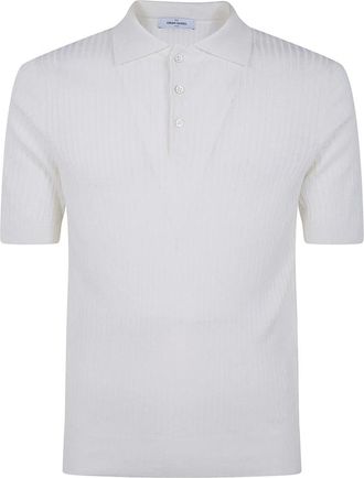Gran Sasso Homme, Tops, Blanc, Taille: 3XL Polo en maille c&ocirc;tel&eacute;e