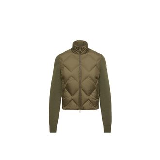 Moncler Moncler Cardigan Zipp&eacute; Matelass&eacute; En Laine Et Cachemire, Femme, Vert, Taille: Xs