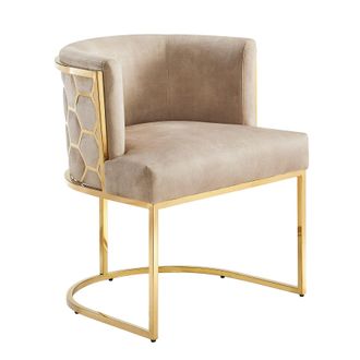 Invicta Interior Stilvoller Stuhl Elegance - beige - Samt - Gold - Edelstahl mit Armlehne