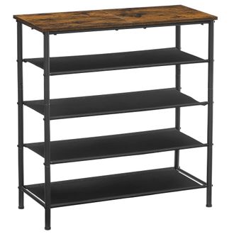 Vasagle Schuhregal mit 5 Ebenen, platzsparend für Eingangsbereich, 4 Stoffablagen, große Oberfläche für Taschen, Schuhablage, Metall, Industrie-Design, vintag