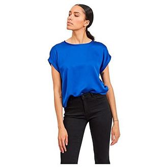 Vila Vila Viellette S/S Satin Top/Su-Noos T-Shirt, Bleu Mazarine, 42 Femmes