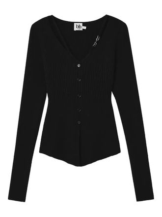 B+ab cardigan en maille côtelée à boutonnière - Noir