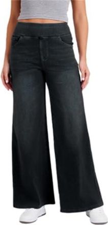 Generic Jean d&eacute;contract&eacute; &agrave; jambe large pour femme - Taille haute - &Eacute;lastique - &Eacute;vas&eacute; - Extensible - &Agrave; enfiler - Pantalon long et droit avec poche, gris, XS