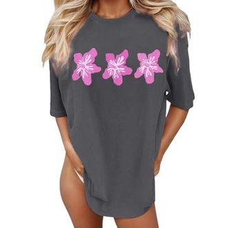 Generic T-shirt pour femme T-shirt Plage T-shirts graphiques surdimensionn&eacute;s pour femmes Baggy Chemises esth&eacute;tiques Hauts de vacances d&eacute;t&eacute;, gris, XXL