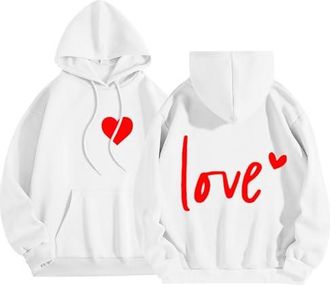 Generic 2026 Sweat &agrave; capuche &agrave; manches longues pour la Saint-Valentin et la Saint-Valentin pour femme Imprim&eacute; lettre l&eacute;g&egrave;re ample, blanc, XXL