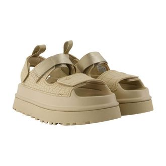 UGG Womens Embossed Croc-Print Sandal Beige Synthetic