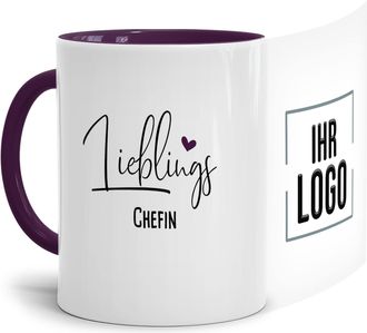 Tassendruck Personalisierte Tasse mit Logo bedrucken - Lieblings-Chefin - Geschenke zum Firmenjubil&auml;um, Chefin, Kaffee-Becher mit Logo | 300 ml, Innen & Henkel Vi