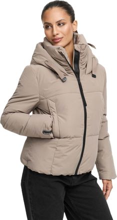Marikoo Damen Winterjacke (XS-XXL) - gesteppt, mit Kapuze, innen Fleecefutter - N086 - TaupeGrey Gr&ouml;&szlig;e M - Gr.M