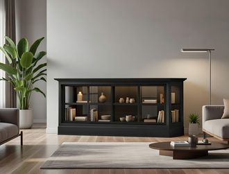 Maison Belfort home24 Sideboard I 191 x 84 x 49cm Schwarz/Schwarz/Pinie Honig