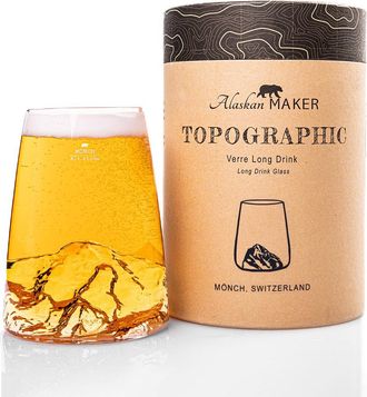 Alaskan Maker Longdrinkglas 450 ml - Kristallglas von höchster Qualität, mundgeblasen mit Bergrelief | Cocktail, Bier oder alkoholfreies Getränk TOPOGRAPHIC (Mönch)