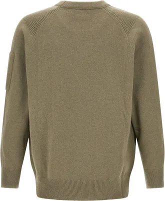 C.P. Company Wool Crew Neck with Lens Detail Sweater - Olive Green