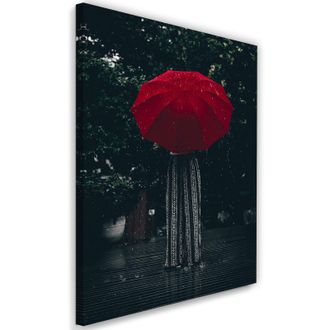 Feeby Bild auf Leinwand Regenschirm Kunstdruck Modern Frau Regen Rot 60x90 cm