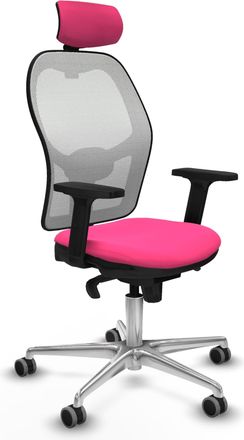 Piqueras y Crespo Jorquera Schreibtischstuhl wei&szlig; und rosa mit 2D-Armlehnen, h&ouml;henverstellbarer Lendenwirbelst&uuml;tze und h&ouml;henverstellbarem Kopfteil, Wei&szlig;/Rosa