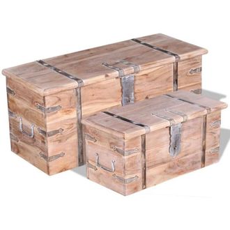 vidaXL Vidaxl - Ensemble de 2 coffres de rangement en bois dacacia massif - Finition blanche bross&eacute;e - Dimensions 83x33x37cm et 61x26x27cm