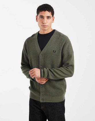 Fred Perry Strickjacke in Khaki mit Waffelstruktur-Gr&uuml;n