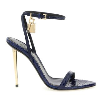 Tom Ford Femme, Chaussures, Bleu, Taille: 41 EU Sandale &agrave; talon aiguille nue et pointue avec imprim&eacute; python semi-brillant et cadenas